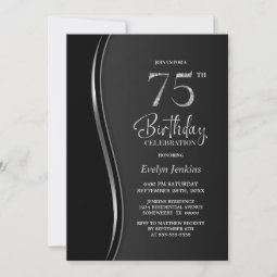 Black Silver 75th Birthday Party Invitation | Zazzle