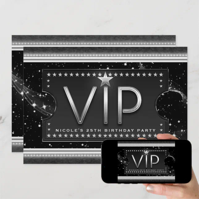 Black & Silver Chic Glam VIP Ticket Invitation | Zazzle