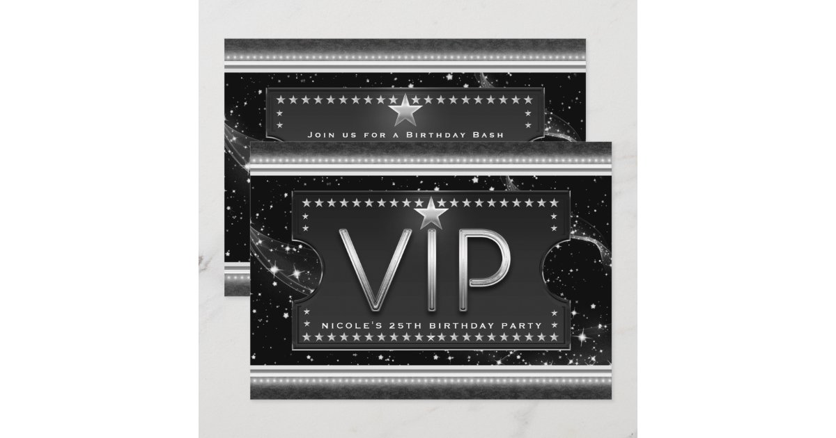 Black & Silver Chic Glam VIP Ticket Invitation | Zazzle