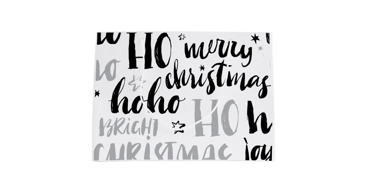 Black & Silver Christmas Word Text Art Cute Aesthe Large Gift Bag | Zazzle