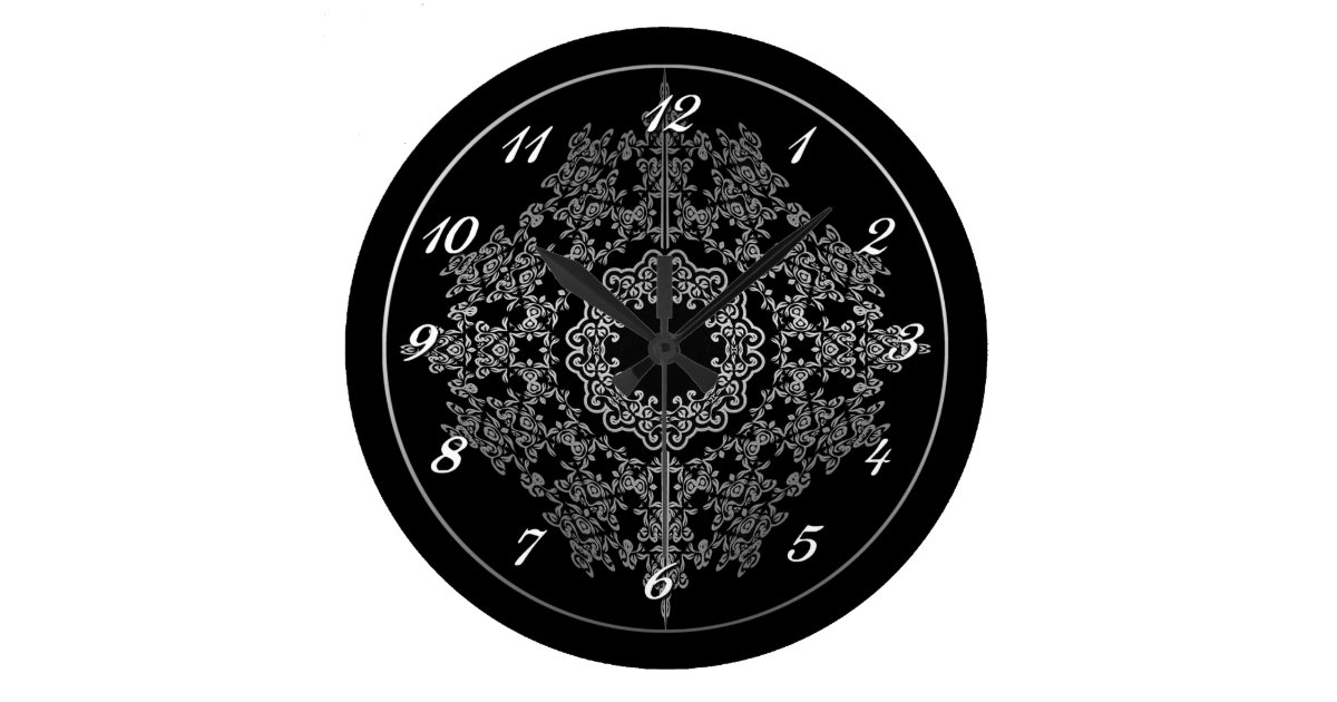 Black & Silver Filigree Motif Wall Clock | Zazzle.com