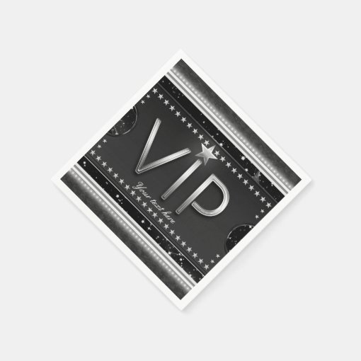 Black & Silver Glam Stars VIP Ticket Custom Party Paper Napkins | Zazzle