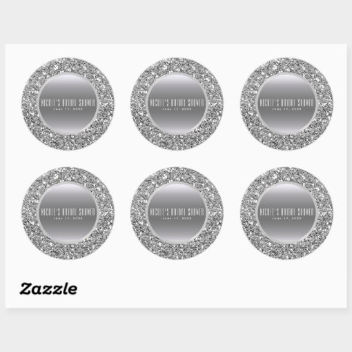 Black & Silver Glitter Glam Elegant Wedding Favor Classic Round Sticker ...