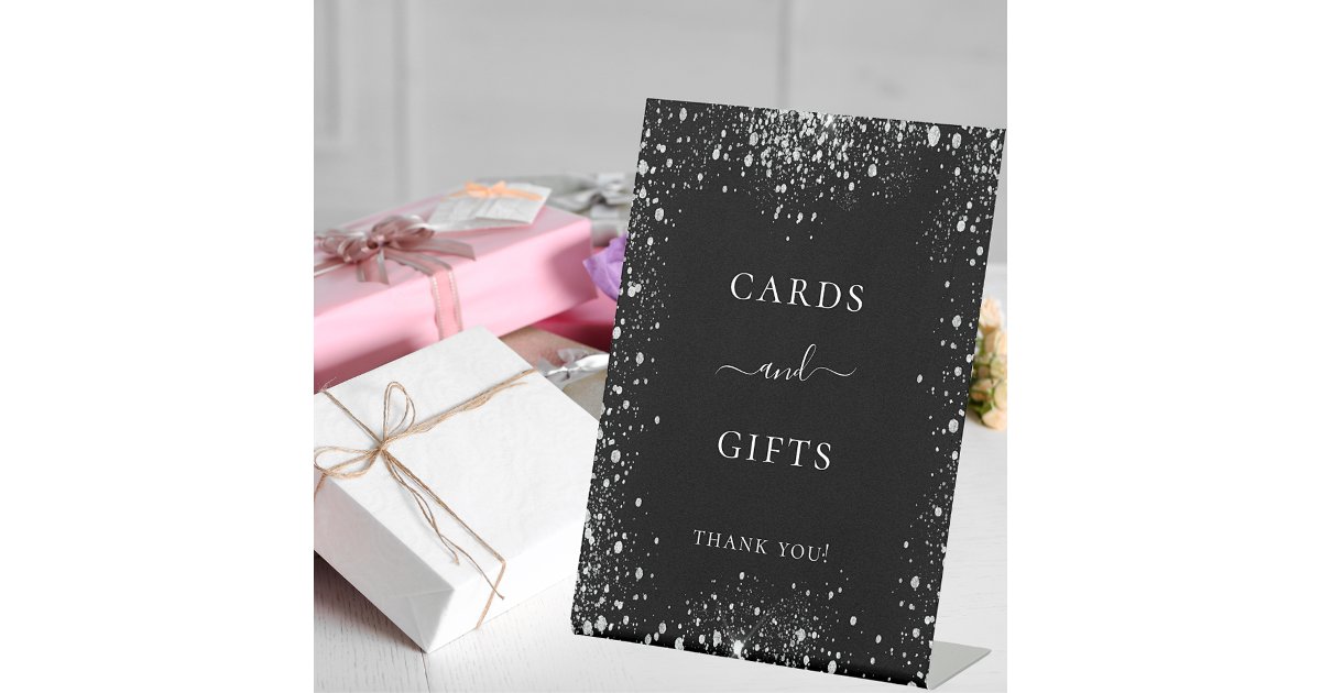 Black silver glitter sparkles cards gifts sign | Zazzle
