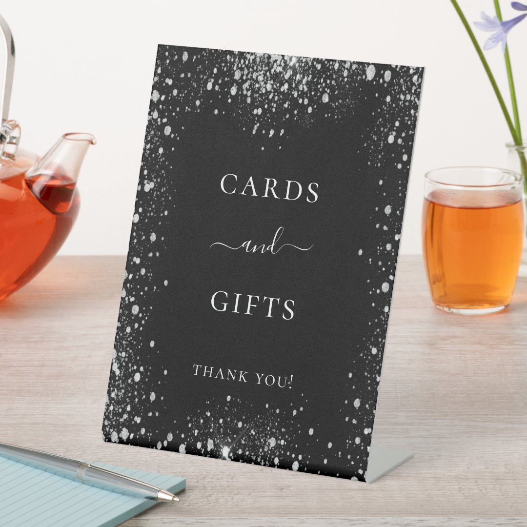Black silver glitter sparkles cards gifts sign | Zazzle