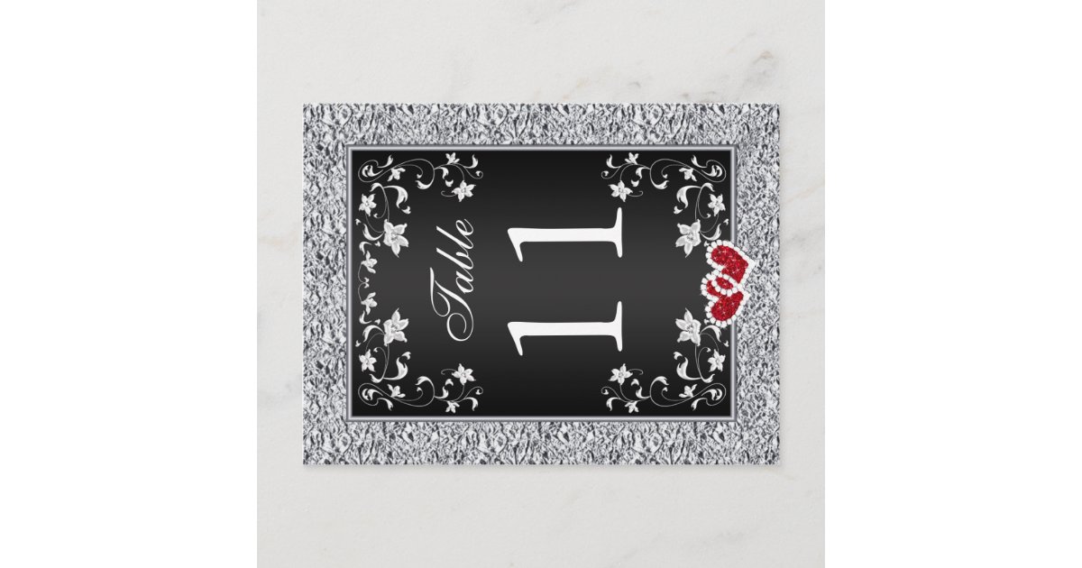 Black Silver Gray Floral Table Number Postcard | Zazzle