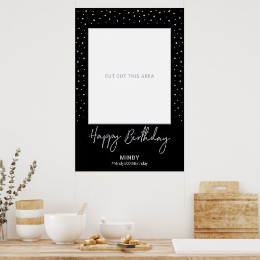 Black & Silver Happy Birthday Photo Frame Prop Poster | Zazzle