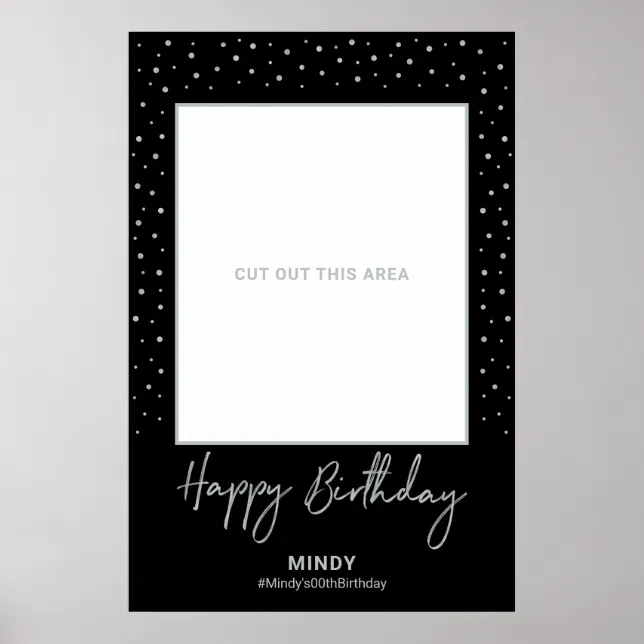 Black & Silver Happy Birthday Photo Frame Prop Poster | Zazzle