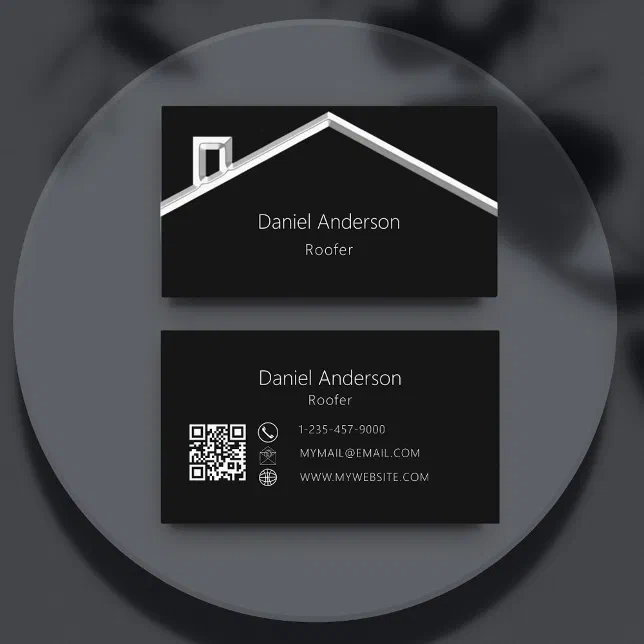 Black silver house roof modern QR code Business Card | Zazzle