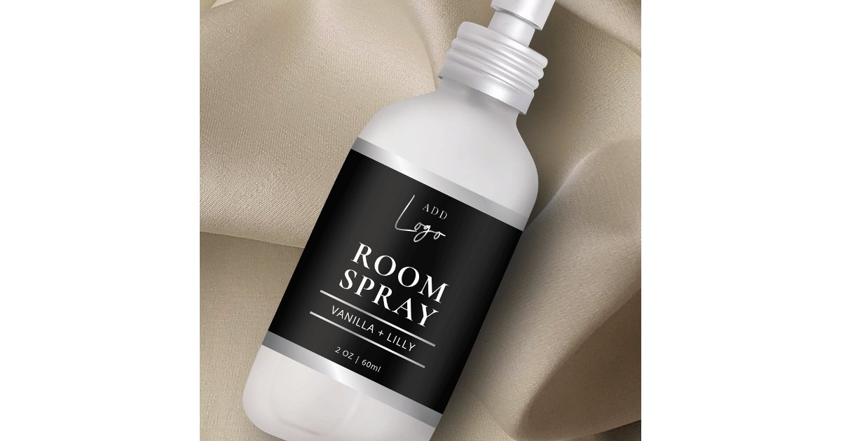 Black & Silver Logo Modern Room Spray Bottle Label | Zazzle