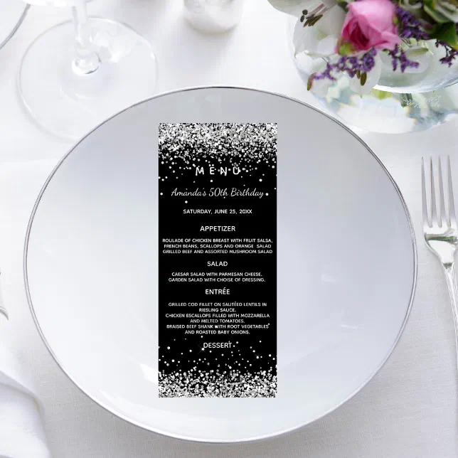 Black silver menu card | Zazzle