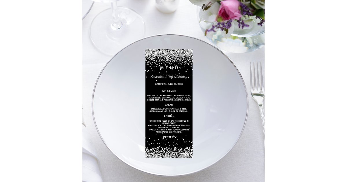 Black silver menu card | Zazzle