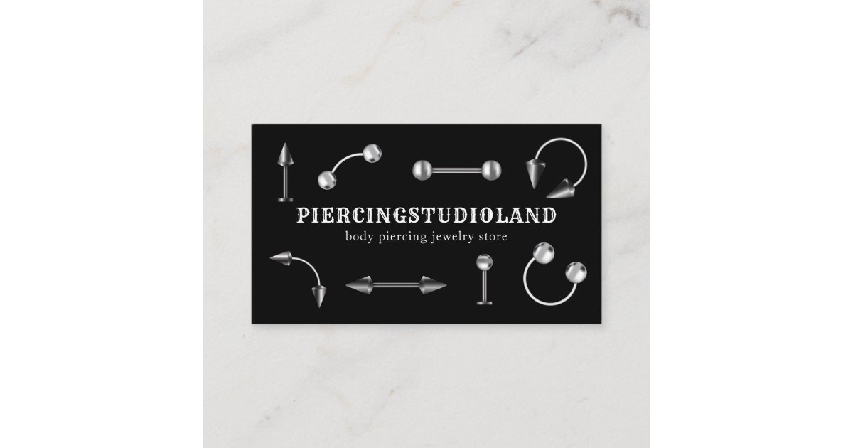 Black Silver Metal Jewelry Artist Body Piercing Business Card | Zazzle
