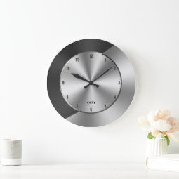 Black & Silver Modern Metallic Geometric design Large Clock | Zazzle