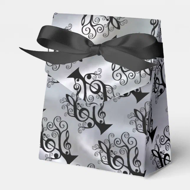 Black & Silver Music Treble Clef Tree Favor Box | Zazzle