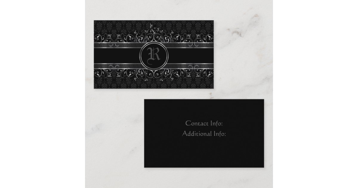 Black & Silver Ornate Gothic Monogrammed Business Card | Zazzle