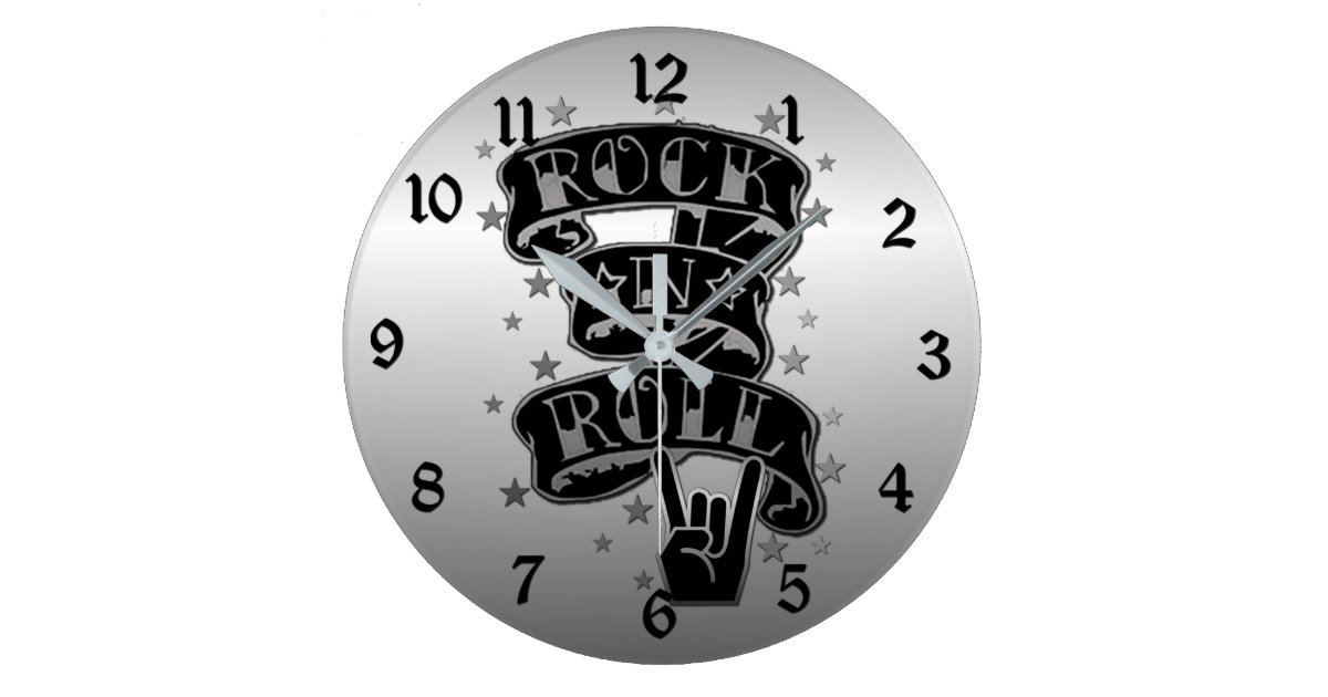 Black & Silver Rock & Roll Logo Round Wall Clock | Zazzle.com