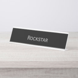 Black Silver 'Rockstar' Funny Pun Desk Name Plate | Zazzle