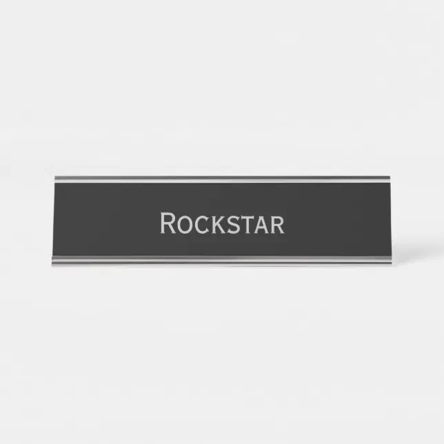 Black Silver 'Rockstar' Funny Pun Desk Name Plate | Zazzle