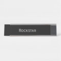 Black Silver 'Rockstar' Funny Pun Desk Name Plate | Zazzle
