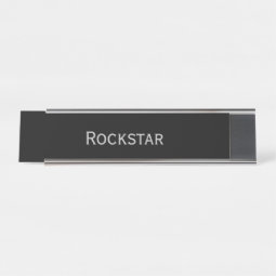 Black Silver 'Rockstar' Funny Pun Desk Name Plate | Zazzle