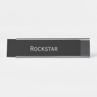 Black Silver 'Rockstar' Funny Pun Desk Name Plate | Zazzle