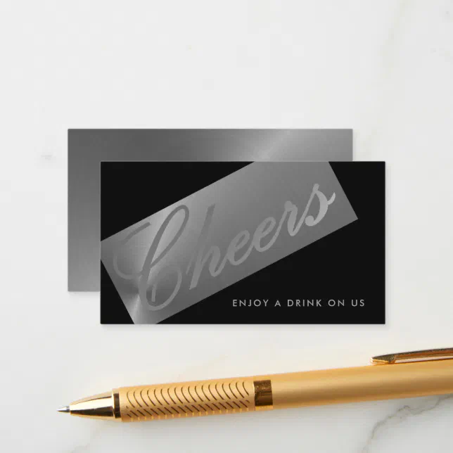 Black & Silver Script "Cheers" Drink Ticket Enclosure Card | Zazzle