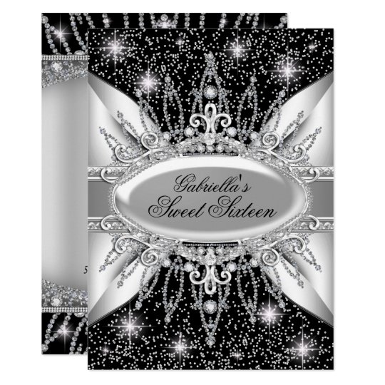 Black & Silver Sparkle Diamond Sweet 16 Invite | Zazzle.com