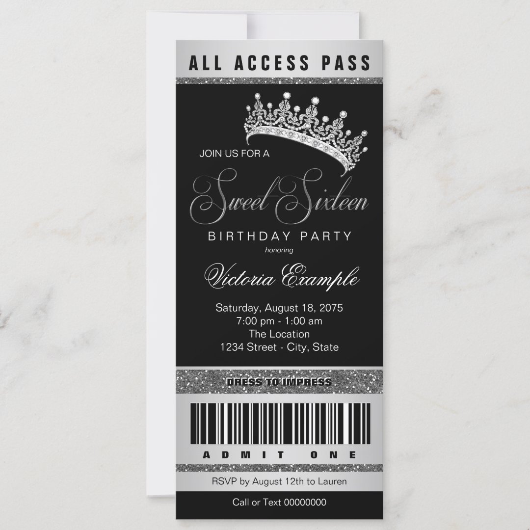 Black Silver Sweet 16 Any Number Invitation | Zazzle
