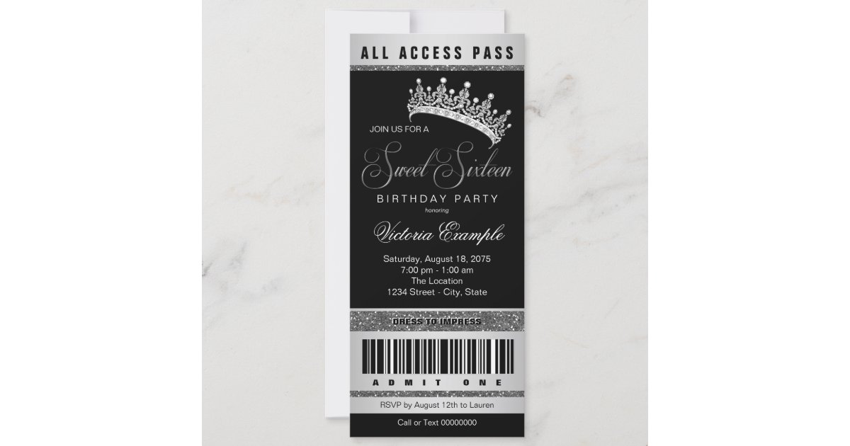 Black Silver Sweet 16 Any Number Invitation | Zazzle