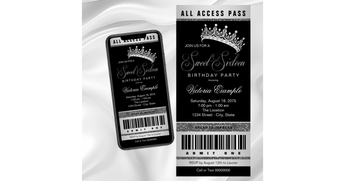 Black Silver Sweet 16 Any Number Invitation | Zazzle