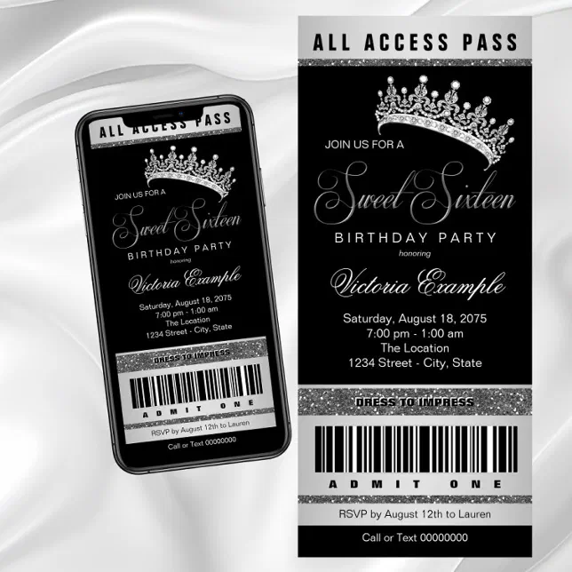 Black Silver Sweet 16 Any Number Invitation | Zazzle