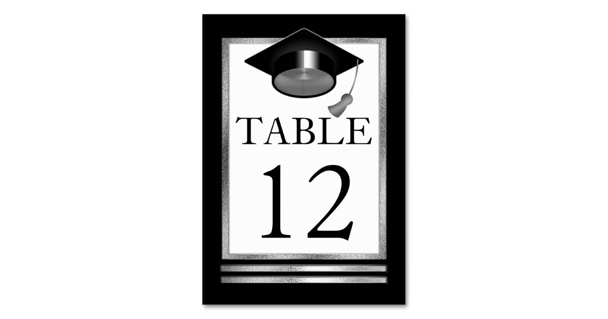 Black | Silver Tone | White Classy Graduation Table Number | Zazzle