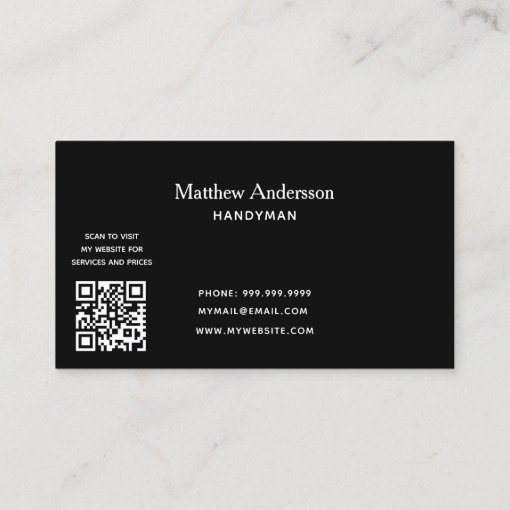 Black silver tools home repairs contractor QR code Business Card | Zazzle