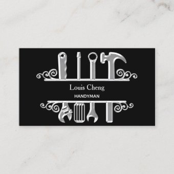 Black silver tools home repairs contractor QR code Business Card | Zazzle