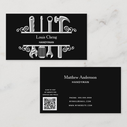 Black silver tools home repairs contractor QR code Business Card ...