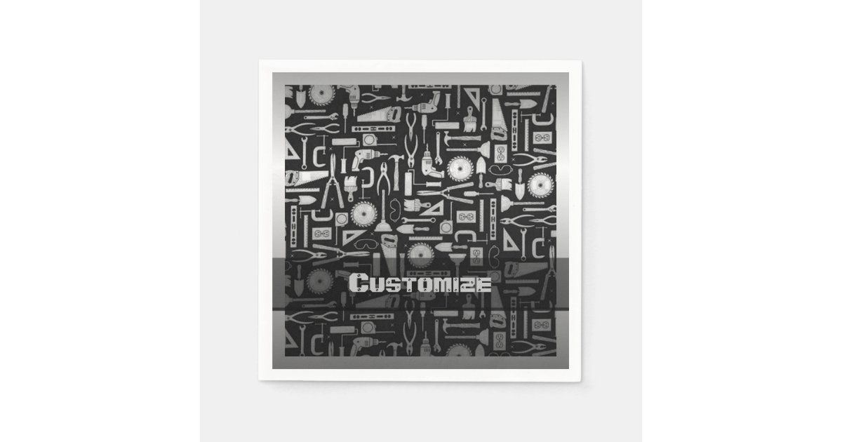 Black & Silver Workshop Tools Napkins | Zazzle