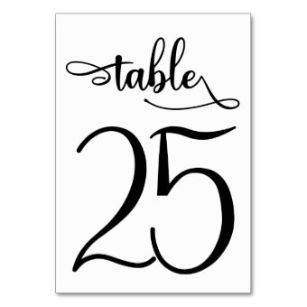 Black simple 3.5x5 table number | Table 25 | Zazzle