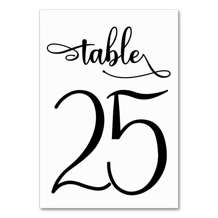 Black simple 3.5x5 table number | Table 25 | Zazzle