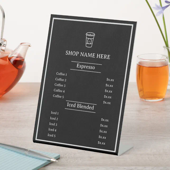 Black Simple Minimalist Café Just Coffee Menu Pedestal Sign | Zazzle