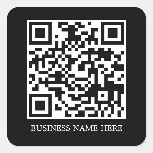 Black Simple, Modern QR Code Business Name Square Sticker | Zazzle