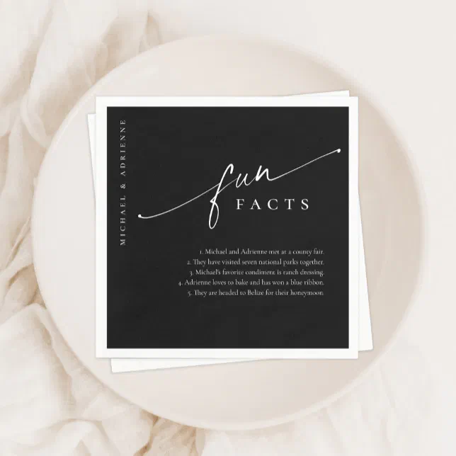 Black Simple Modern Script Fun Facts Wedding Napkins | Zazzle