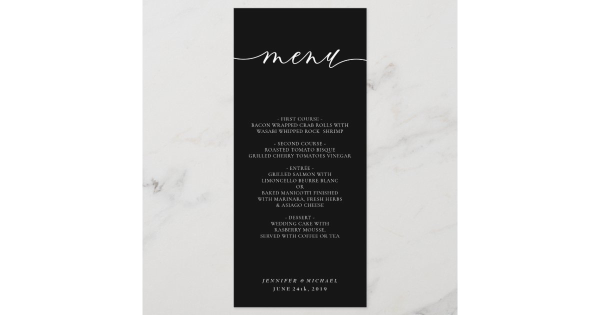 Black Simple Modern Wedding Ceremony Dinner Menu | Zazzle