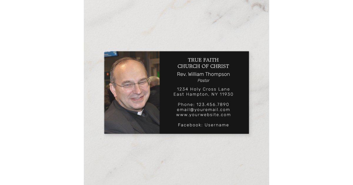 Black Simple Pastor Photo Religious Church Business Card | Zazzle