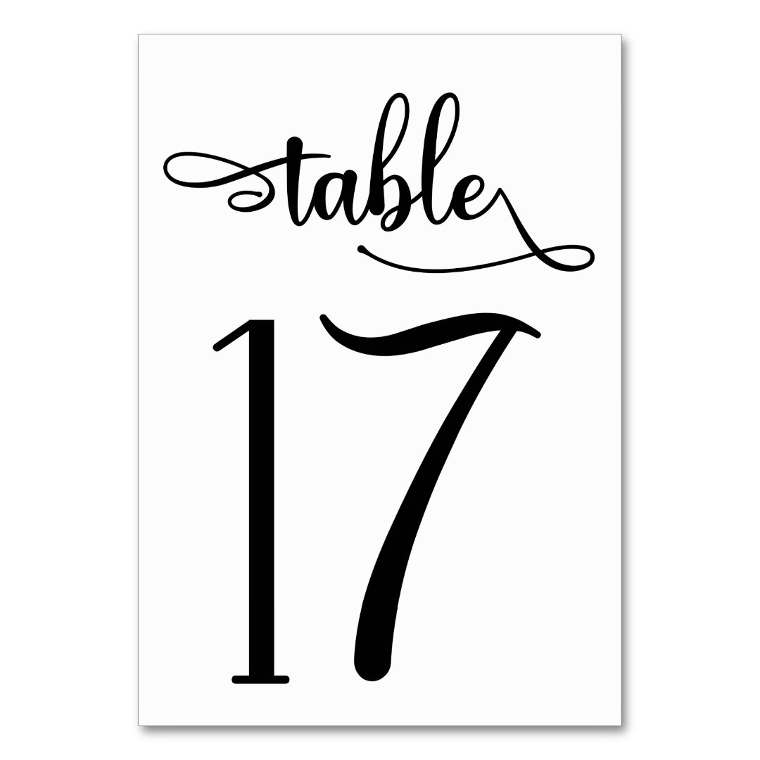 Black simple sign | 3.5x5 table number | Table 17 | Zazzle