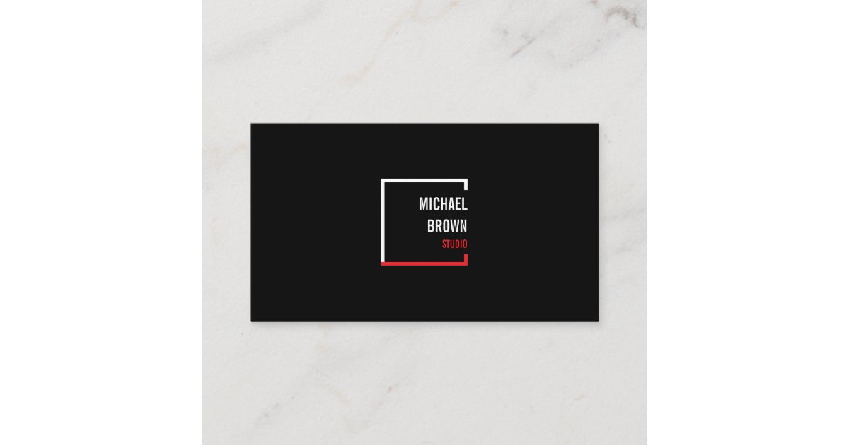 Black Simple Square Red Box Modern Business Card | Zazzle
