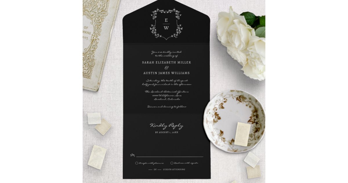 Black Simple Wedding All In One Invitation | Zazzle