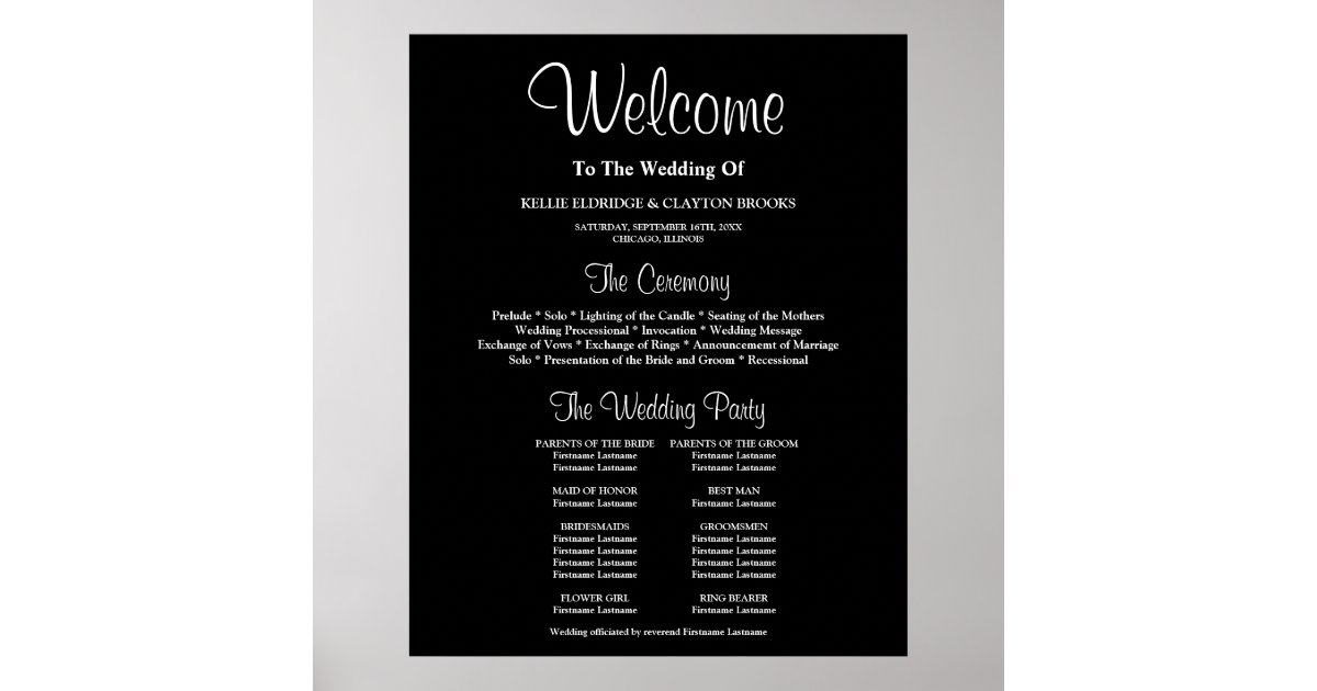 Black Simple Wedding Ceremony Program Sign | Zazzle