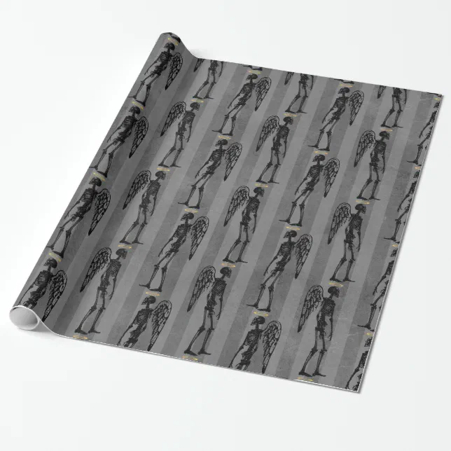 Black Skeleton with gold Halo and Wings Gothic Wrapping Paper | Zazzle