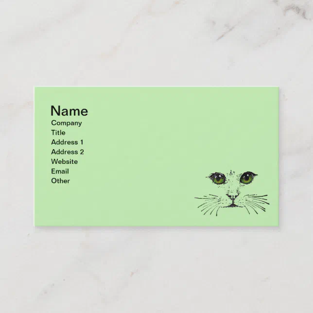 Black Sketch of Cat Face Green Yellow Eyes Business Card | Zazzle